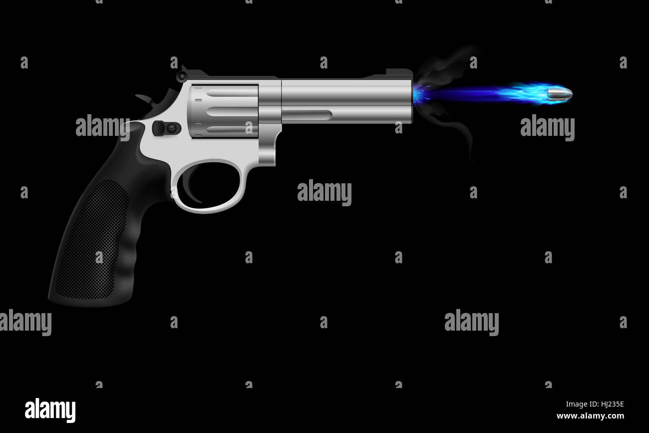 Revolver firing ice bullet. Illustration on black background Stock ...