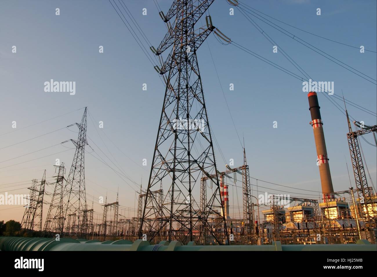 Power plant and electric lines Stock Photo - Alamy
