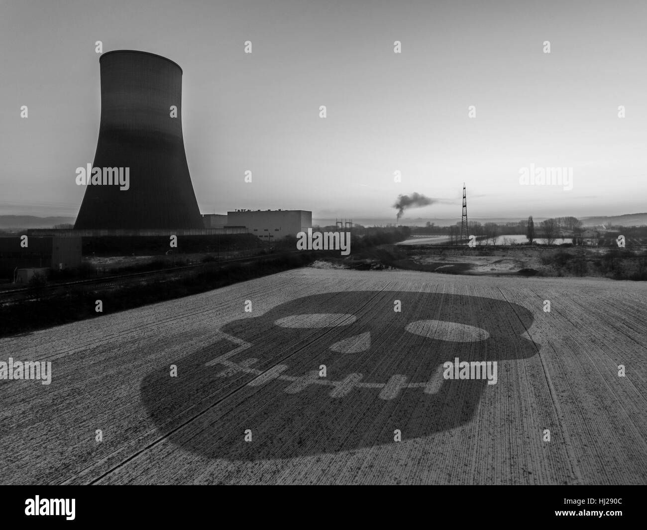 nuclear power plant sunset sunrise dawn black and white Radiation of ...