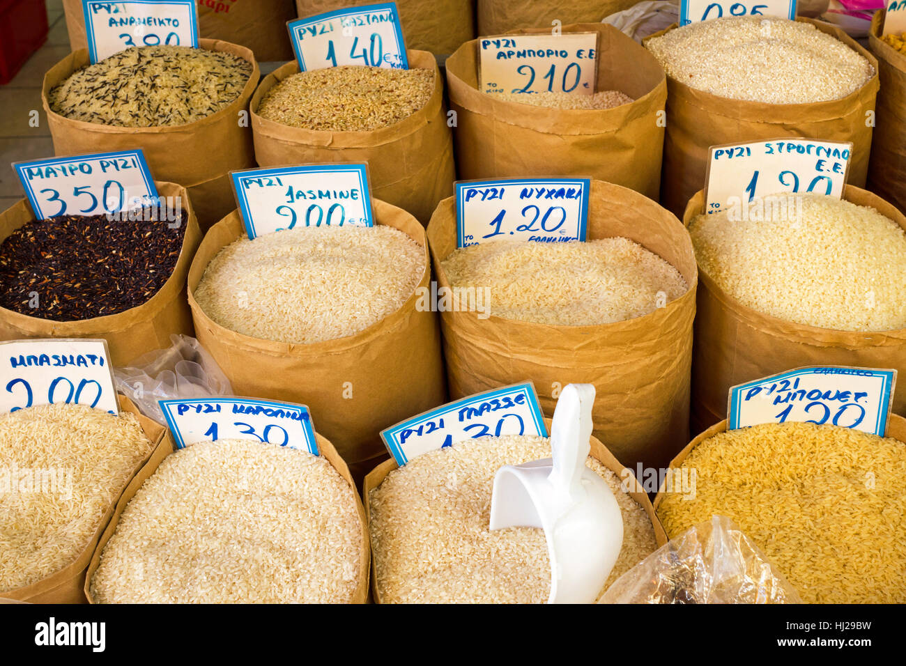 various types of rice at a market Stock Photo - Alamy