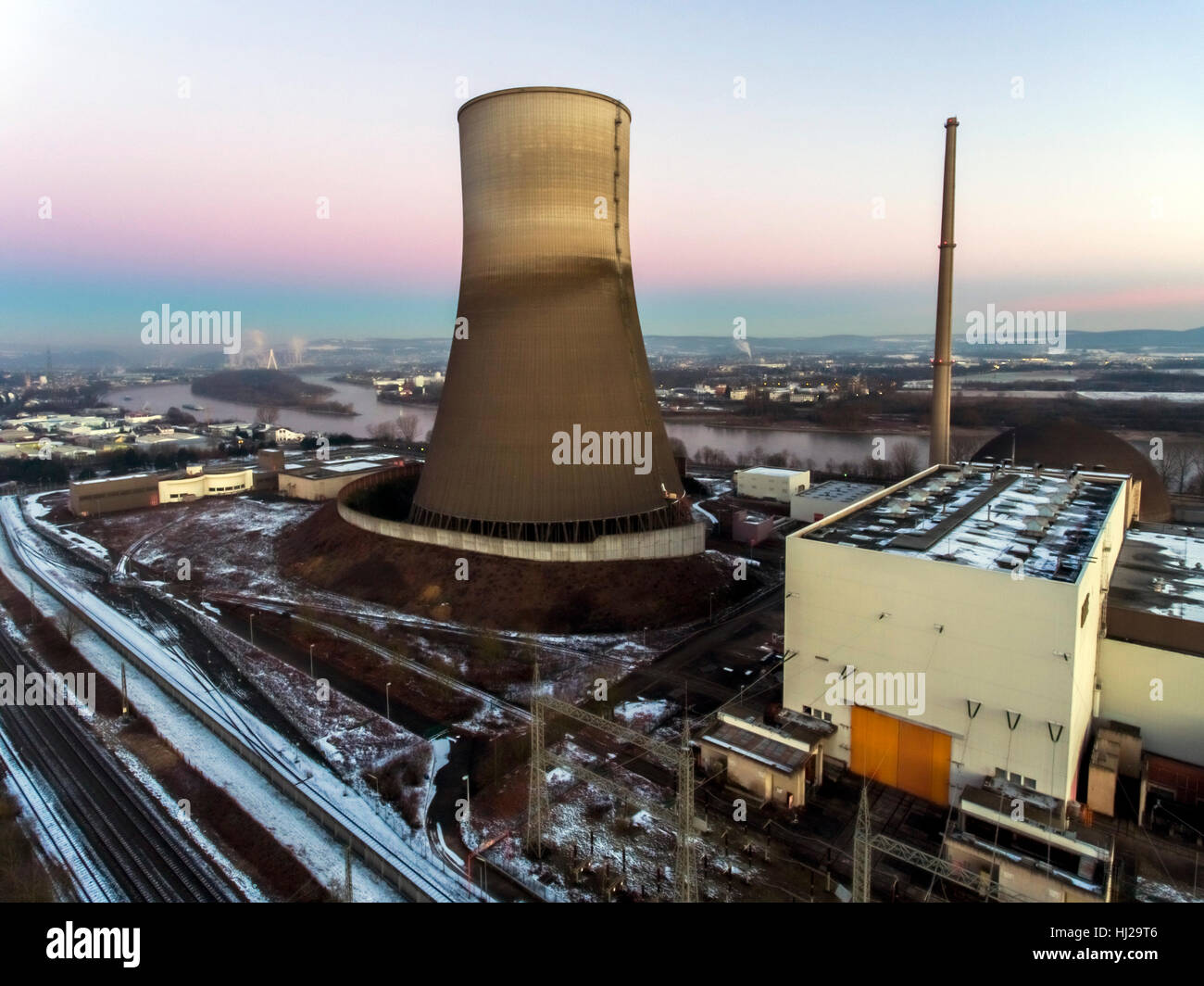 nuclear power plant sunset sunrise dawn Radiation of soil environment ...