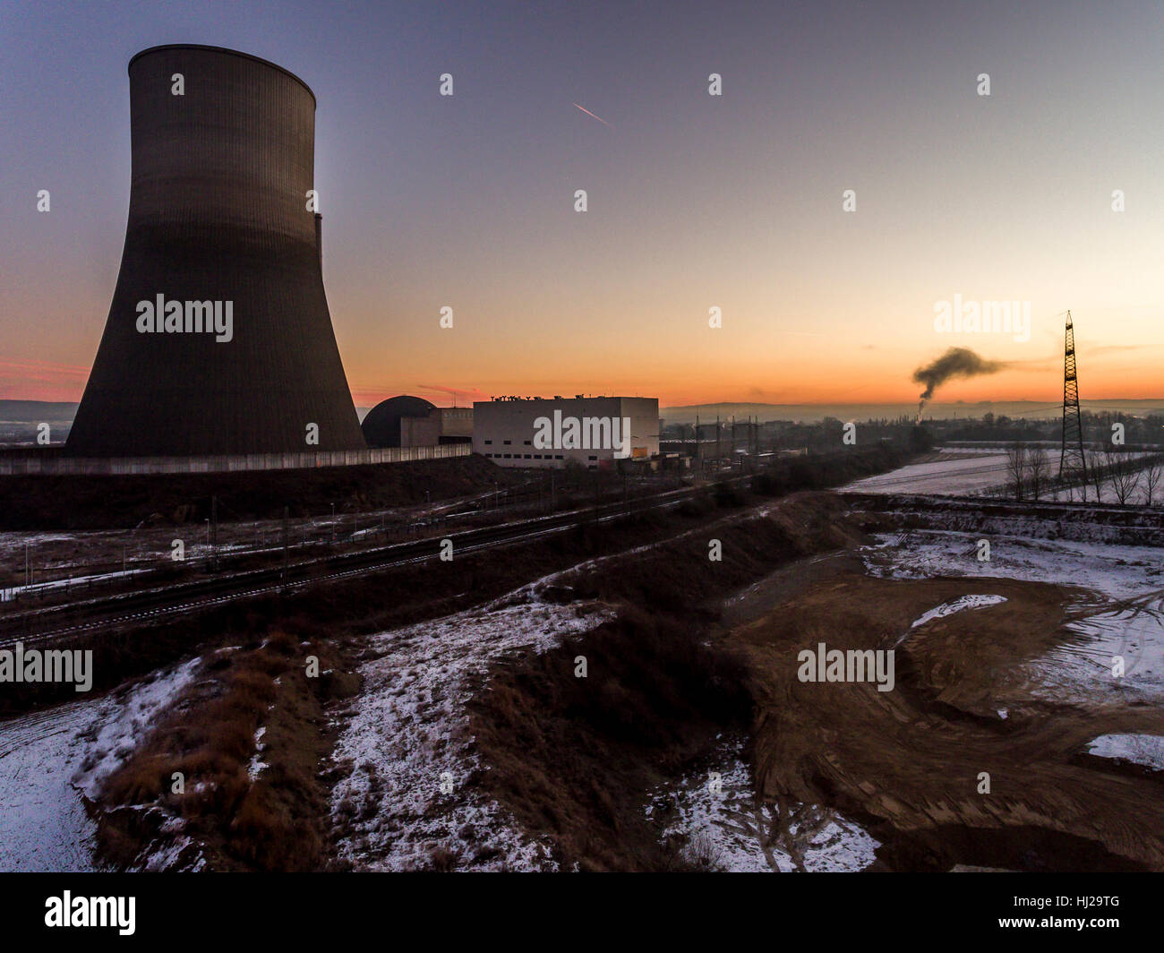 nuclear power plant sunset sunrise dawn Radiation of soil environment ...
