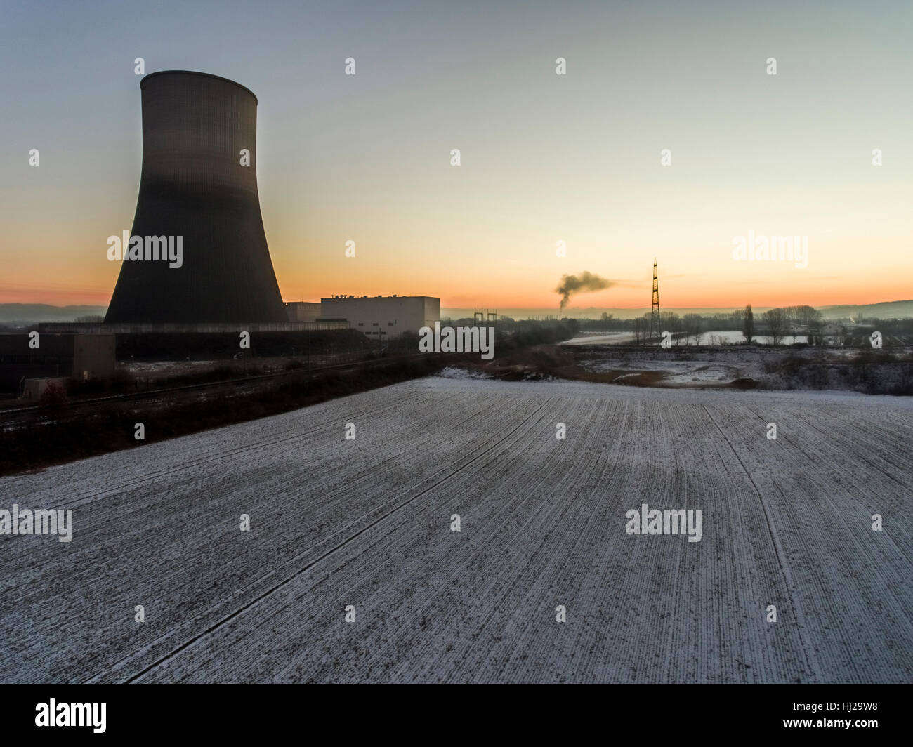 nuclear power plant sunset sunrise dawn Radiation of soil environment ...