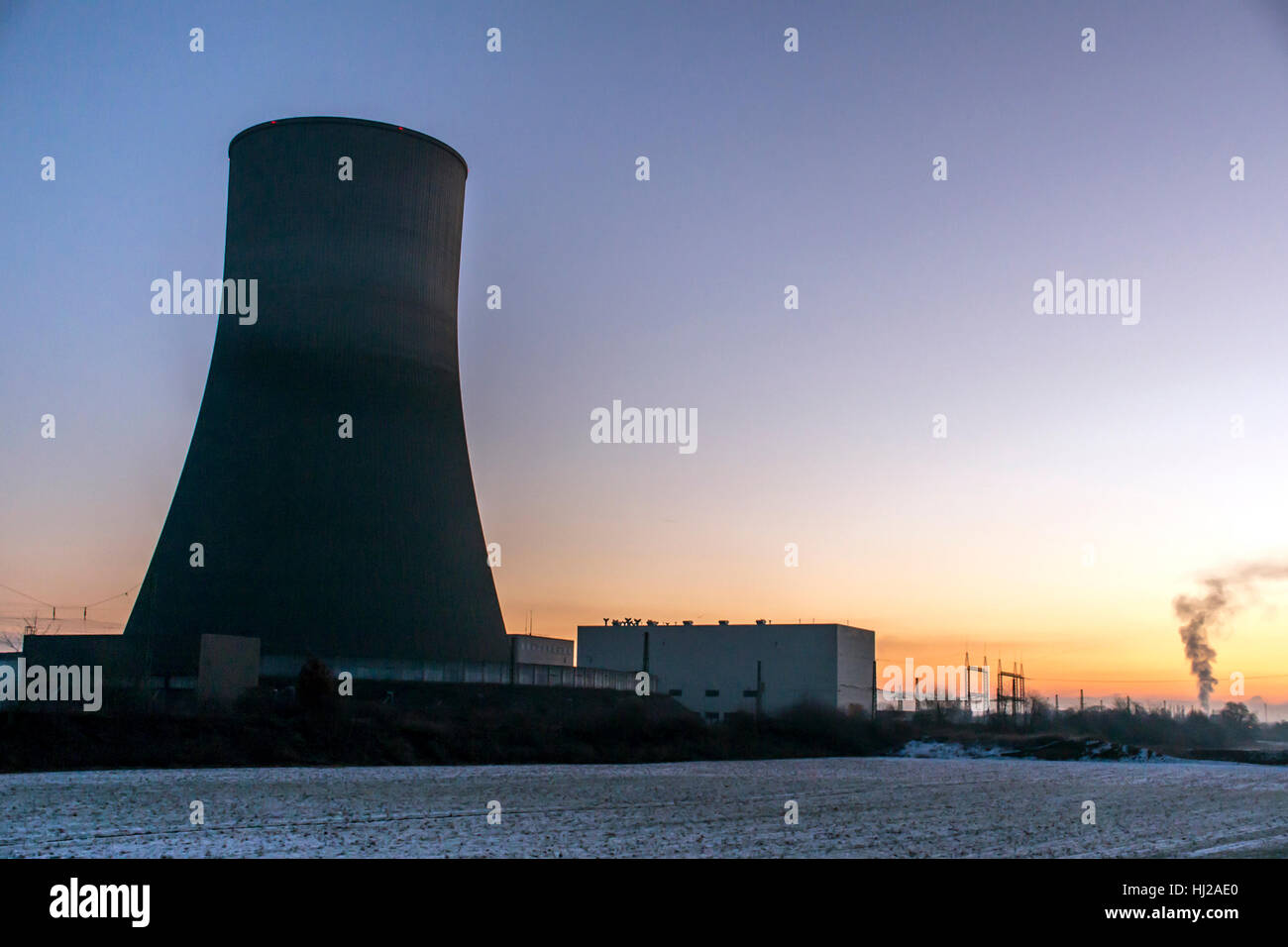 nuclear power plant sunset sunrise dawn Radiation of soil environment ...