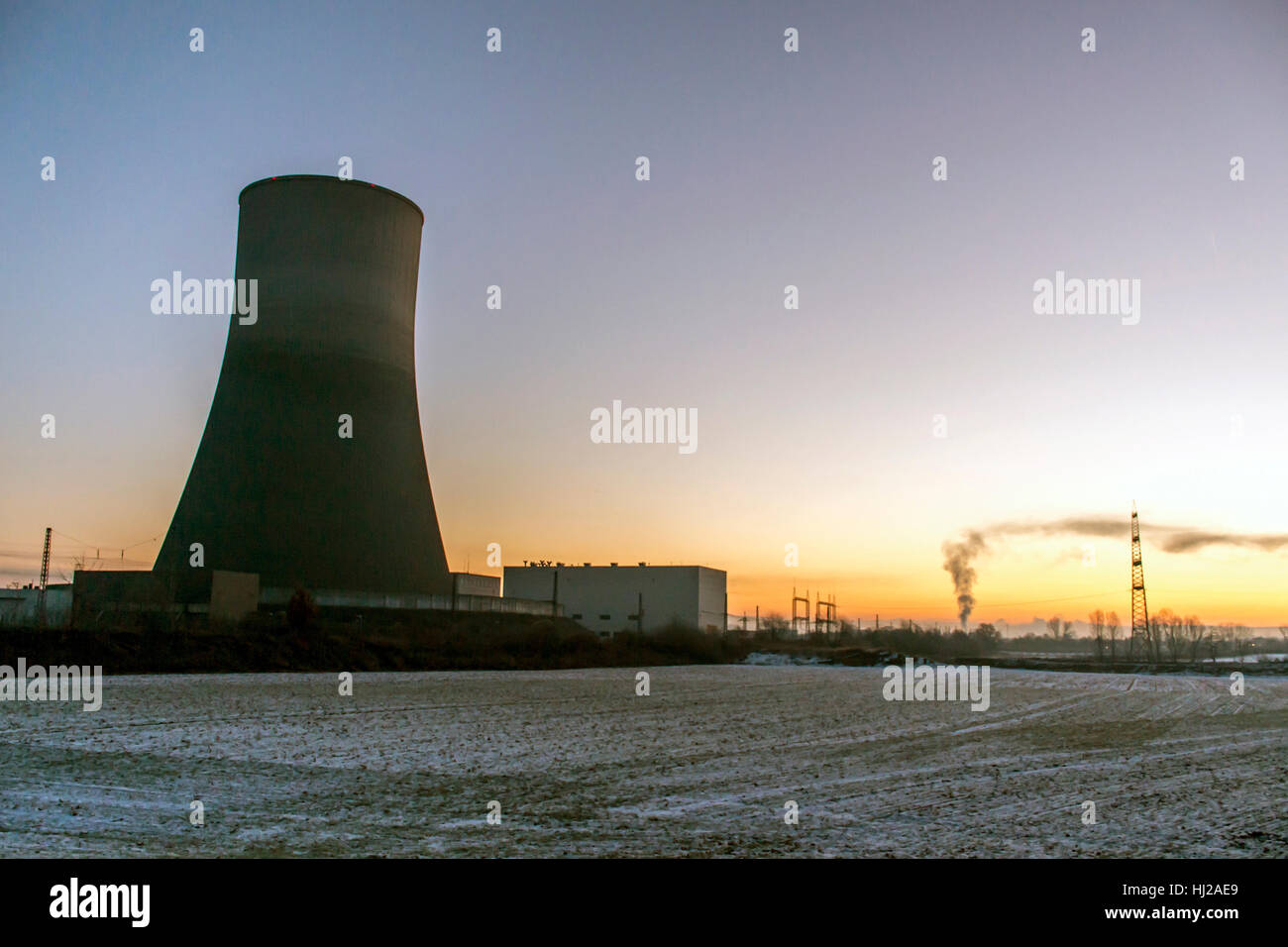 nuclear power plant sunset sunrise dawn Radiation of soil environment ...