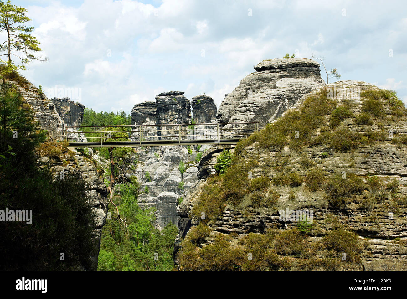 bridge, ravine, bastion, germany, german federal republic, detail, tree ...