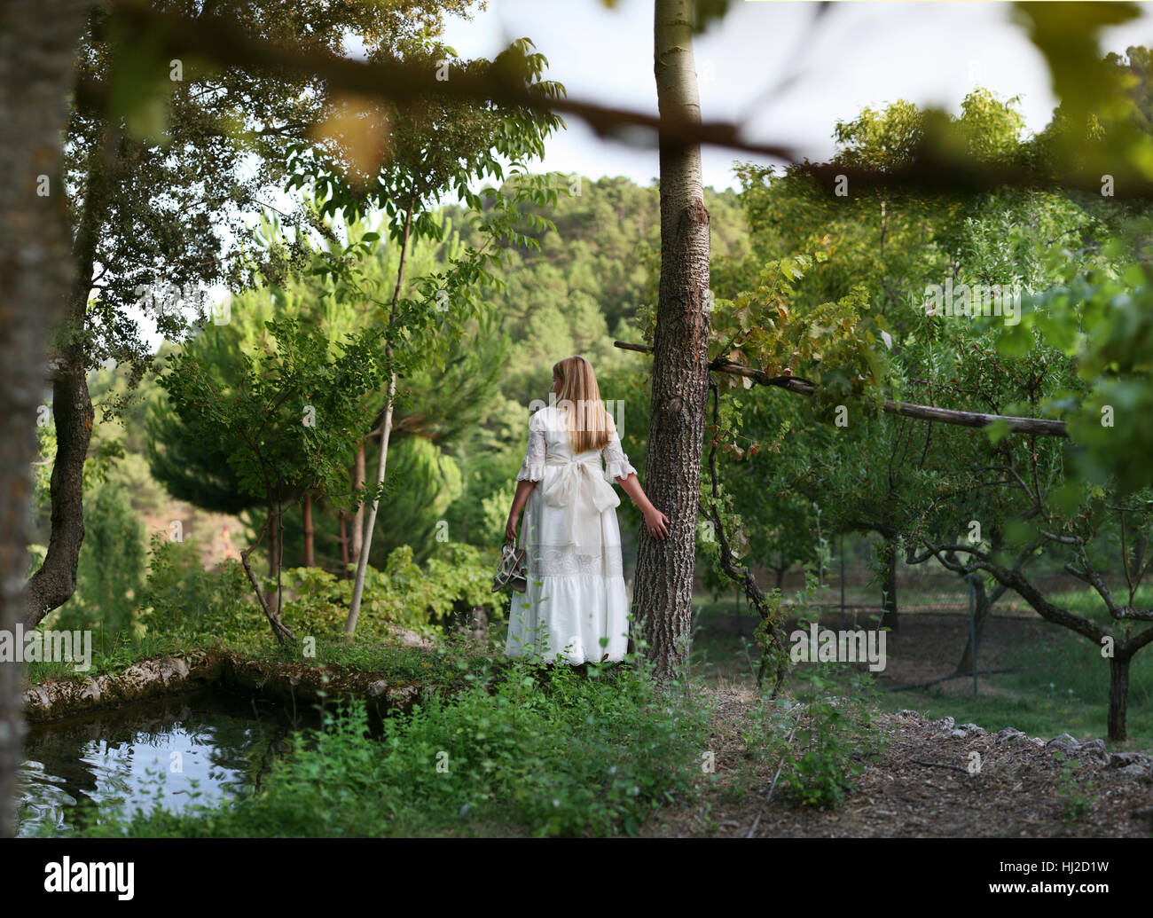 White princess wandering the woods Stock Photo - Alamy