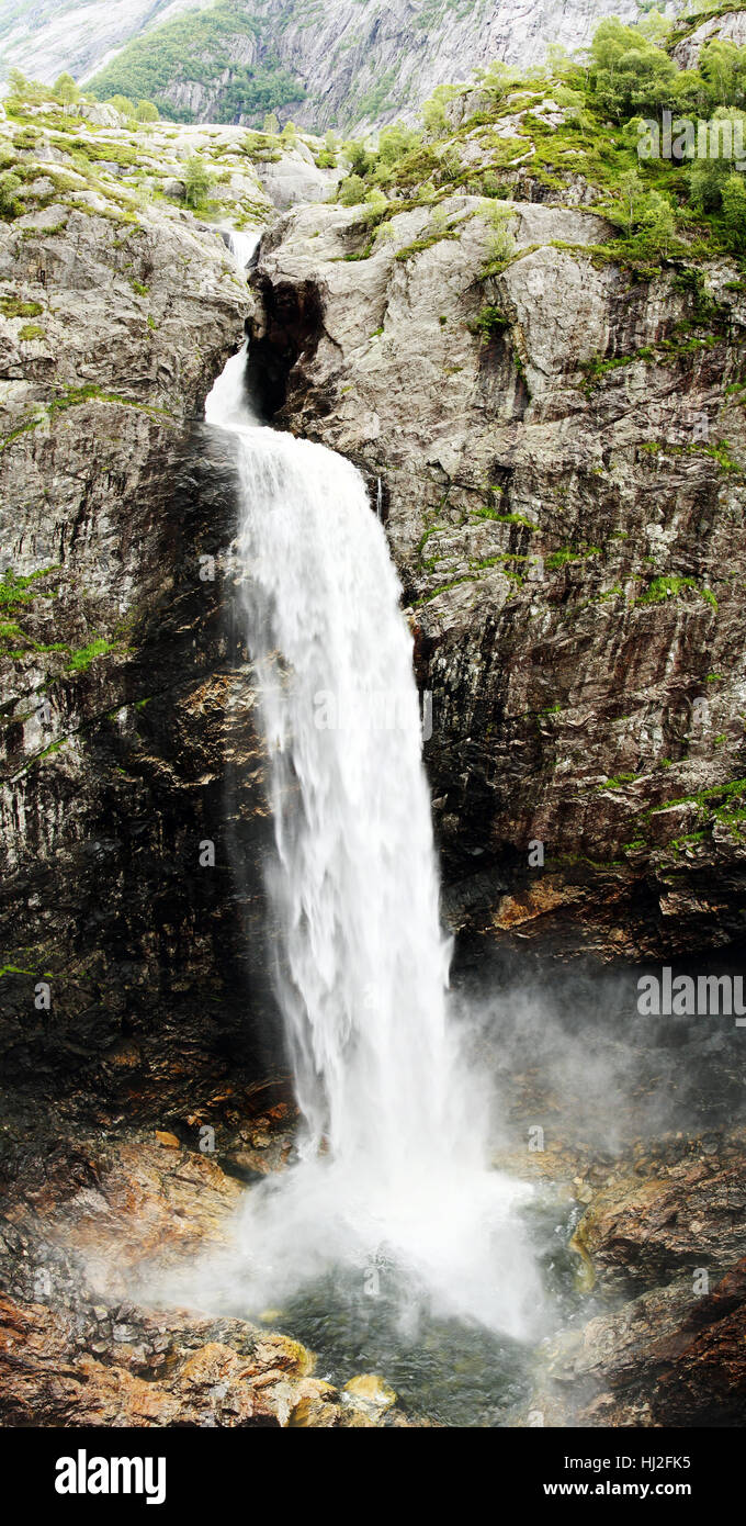 waterfall, norway, fjord, strong, attraction, rock, waterfall, norway ...
