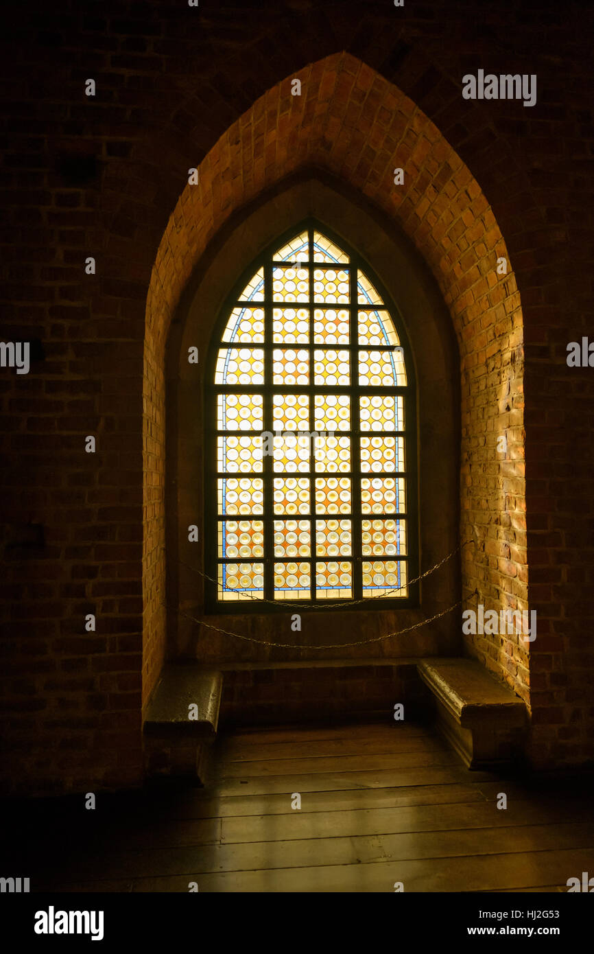 Stained-glass window in the medieval castle Stock Photo - Alamy