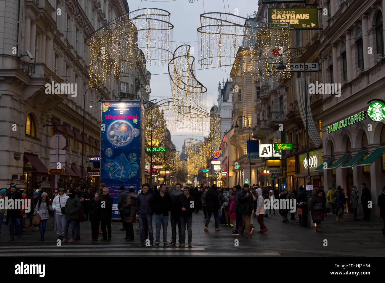 VIENNA, AUSTRIA - JANUARY 1 2016: view of Kartner street in Vienna at ...