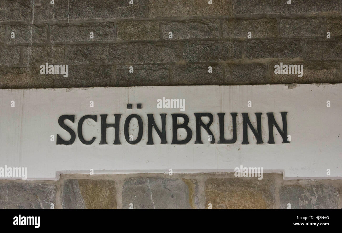 VIENNA, AUSTRIA - JANUARY 2 2016: Close up of the Schonbrunn metro sign ...