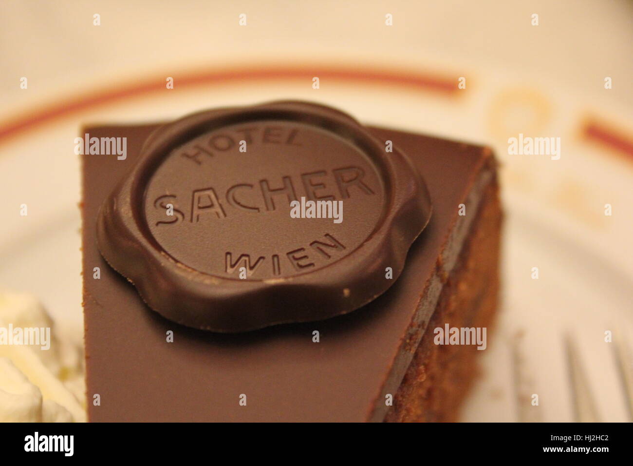VIENNA, AUSTRIA - JANUARY 2 2016: The original Sacher Torte served with ...