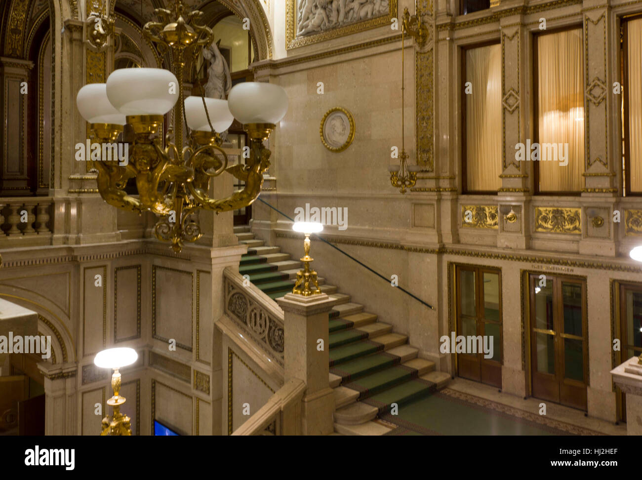 VIENNA, AUSTRIA - JANUARY 2 2016: Interior grand staircase of Vienna ...
