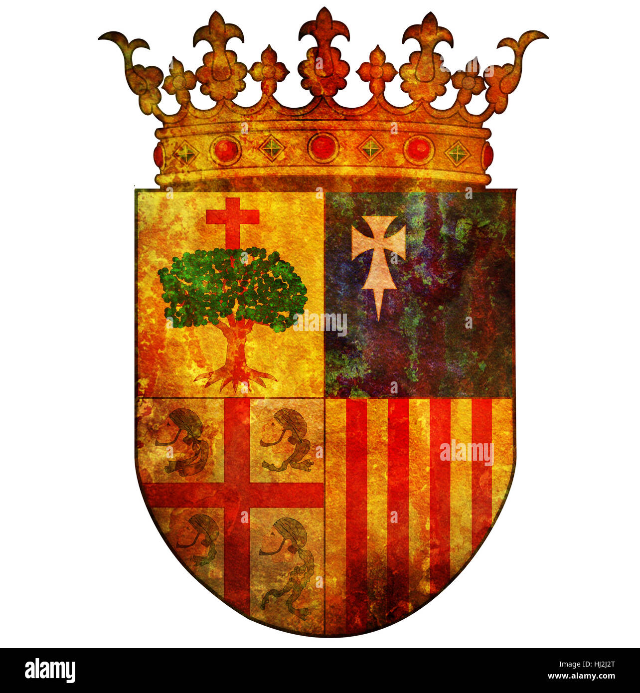isolated, emblem, spain, vintage, illustration, flag, rusty, national ...