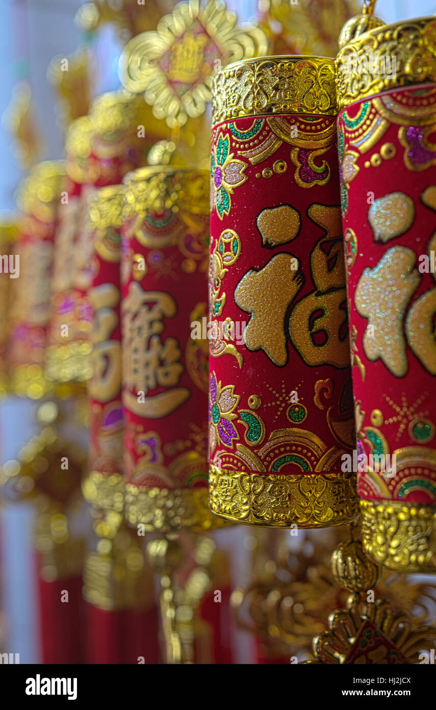 Chinese firecracker decorations on display for Chinese New Year Stock ...