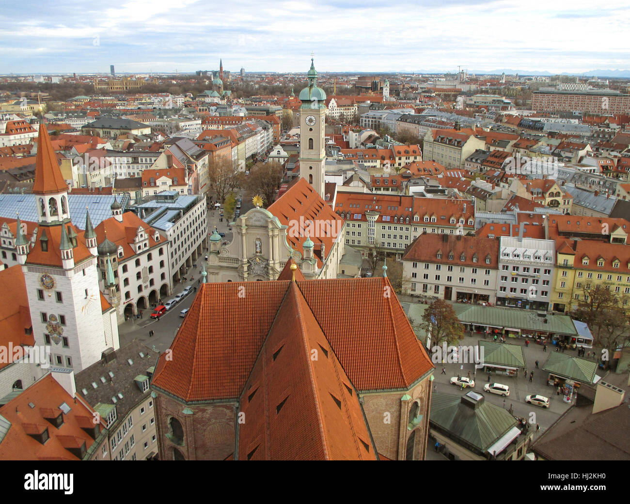 Breathtaking view of Munich as seen from the tower of St Peters church ...