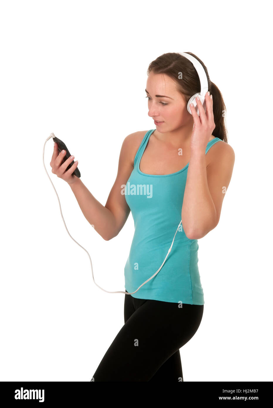 woman, listen, music, earphones, headphones, young, younger, enjoying ...