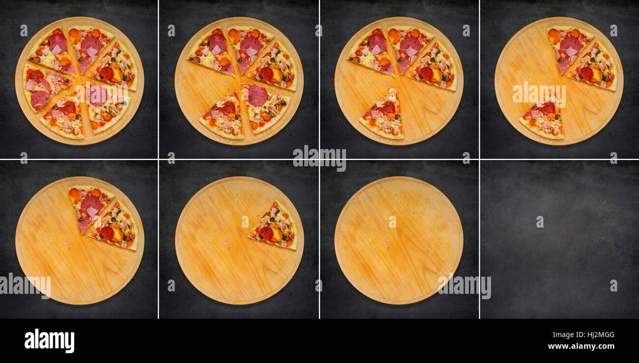 8 Different Frames collage series of Sliced Pizza as Being Removed or ...