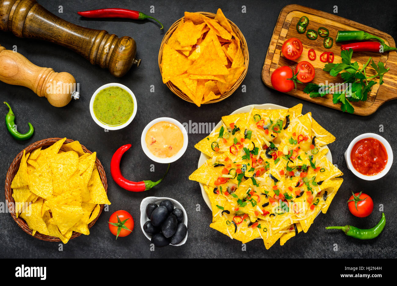Top View of Tortilla Nachos Chips with Ingredients, Vegetables and ...