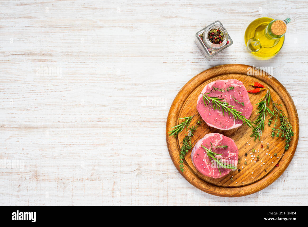 Copy Space Area of Raw Meat with Condiments and Spices in Top View ...