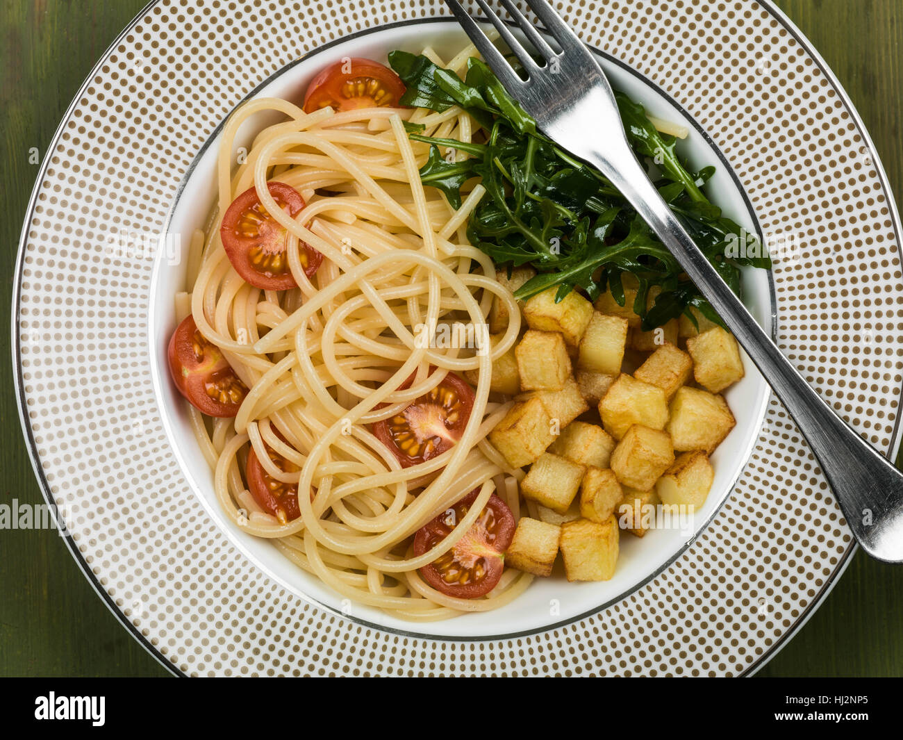 Italian Style Food of Spaghetti with Cherry Tomatoes Potatoes and ...