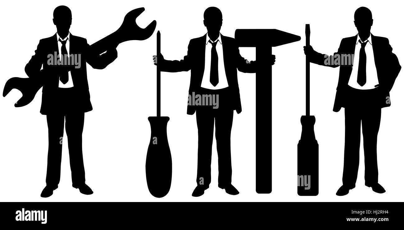 Silhouettes of people holding big tools isolated Stock Photo - Alamy