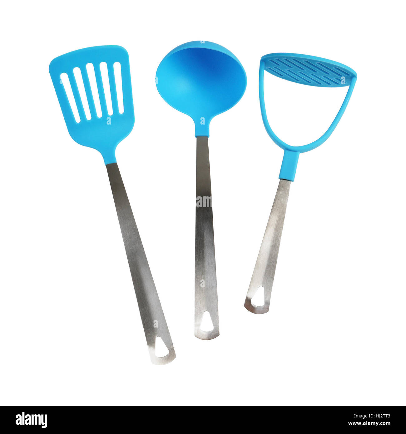 Kitchen tools. Potato masher, ladle, spatula. Isolated on white ...