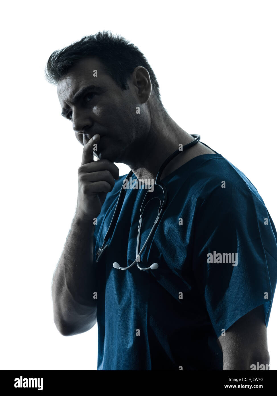 one caucasian man doctor surgeon medical worker portrait thinking ...