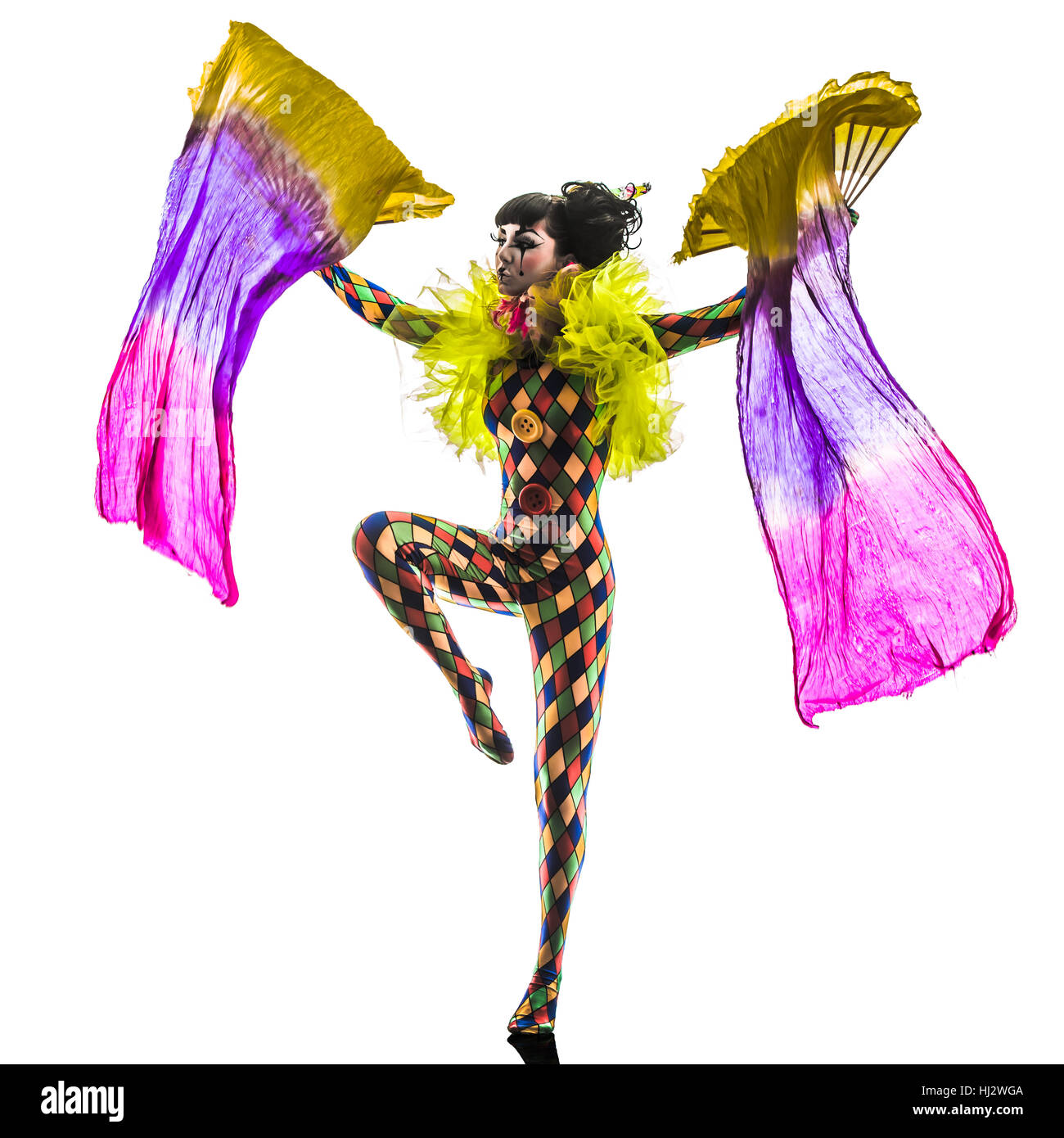 one caucasian woman harlequin circus dancer performer in silhouette ...