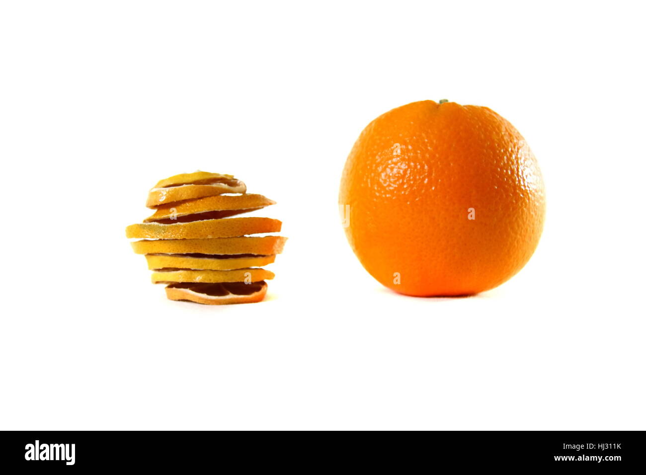 Dried sliced orange and fresh orange together on white background Stock ...