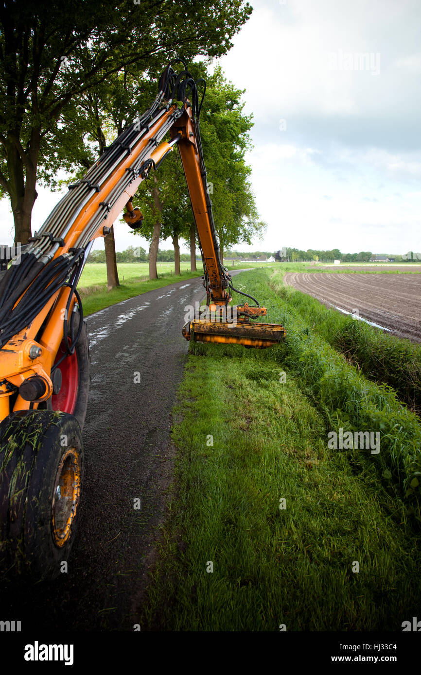 tractor, roadside, sign, road, working, mower, robot, automatic machine ...