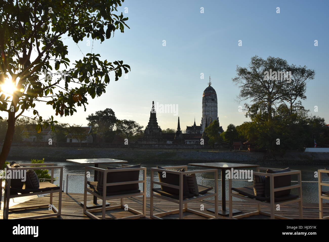 River in Thailand with temple in the background Stock Photo - Alamy