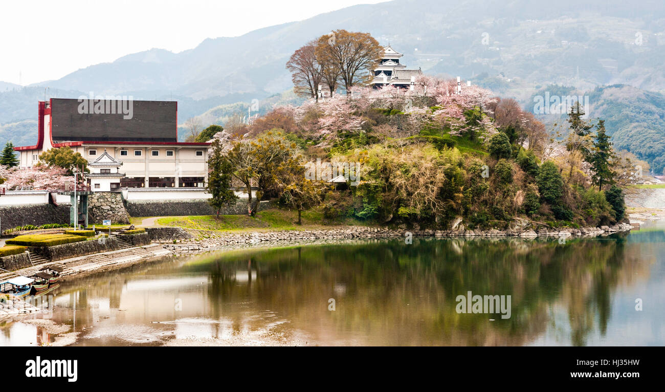 Japan, Ozu castle. Jizogatake-jo. Distant shot. Owata yagura, turret ...