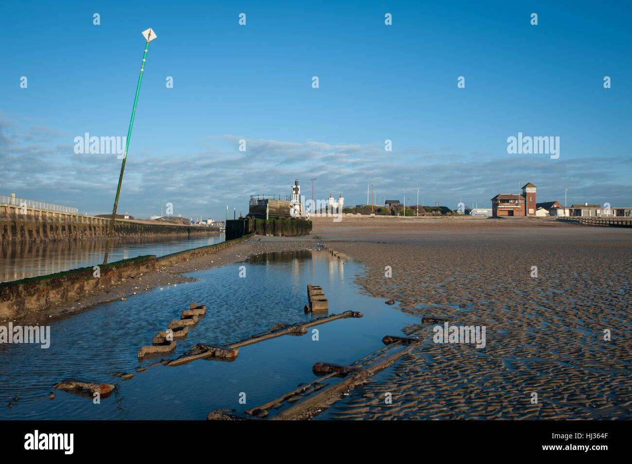 Littlehampton, West Sussex, UK. The entrance to the harbour and beach ...