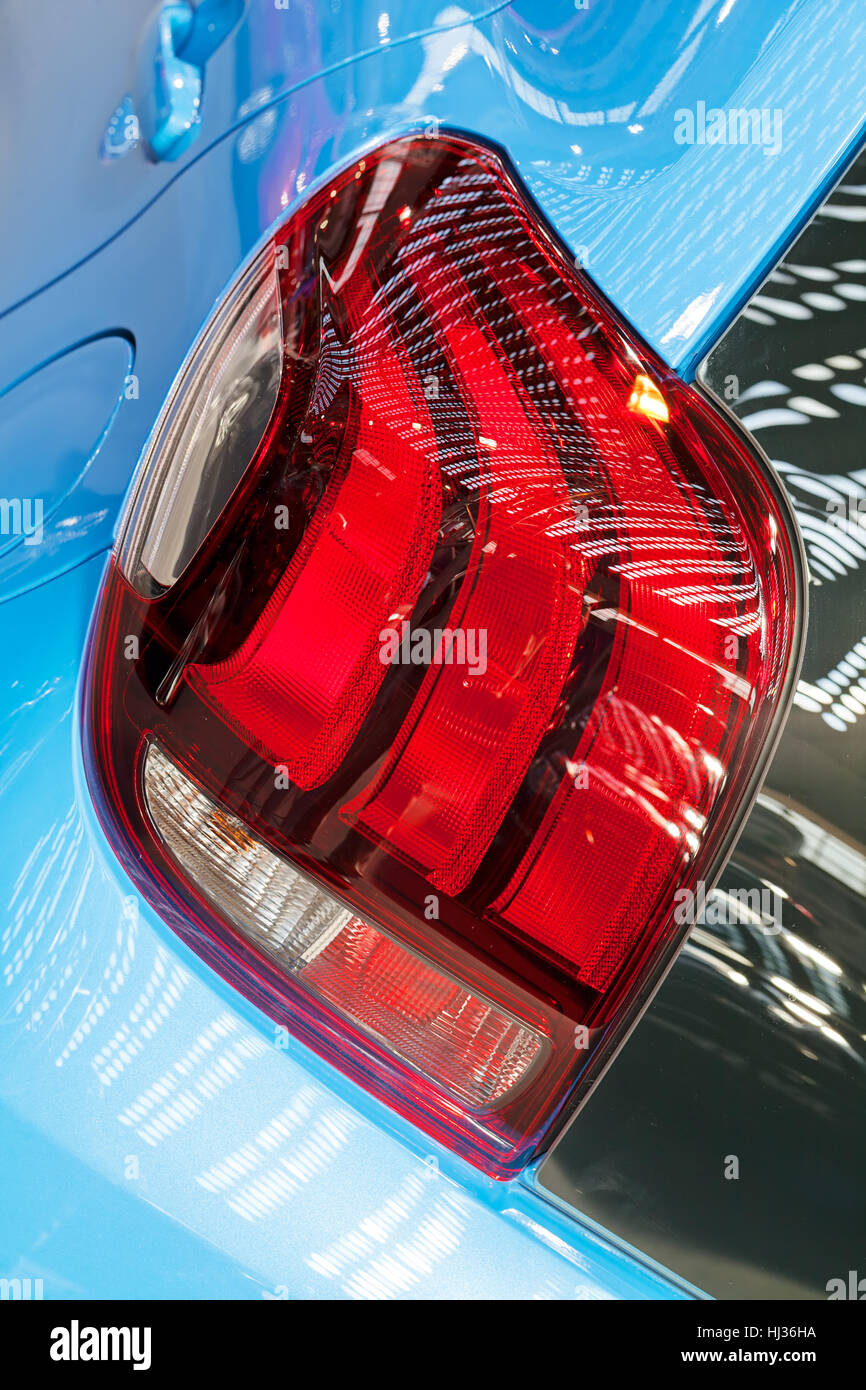 brake lights on the blue vehicles, note shallow depth of field Stock ...