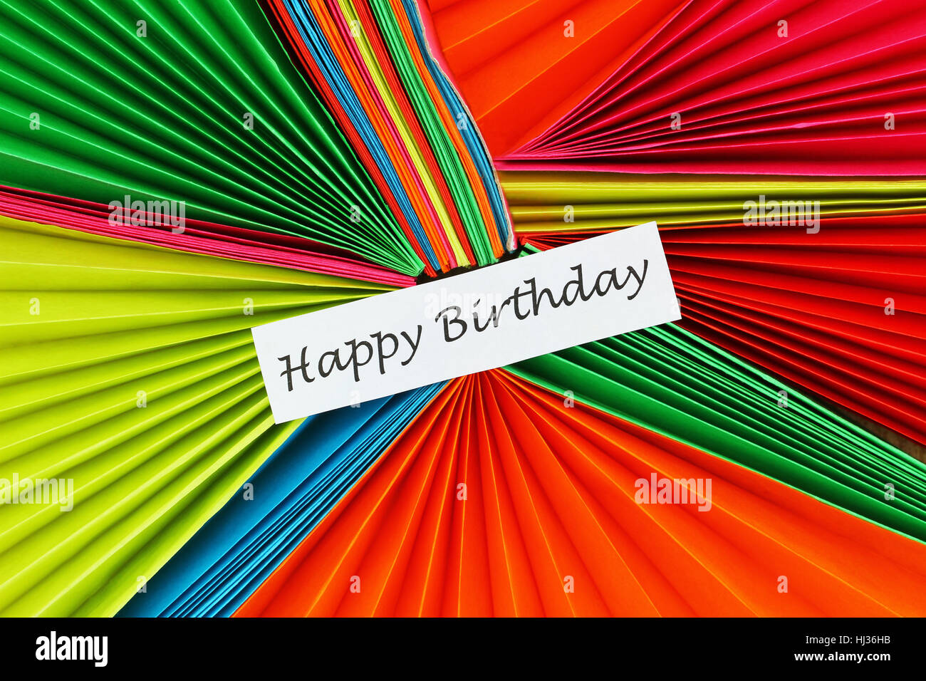 Happy Birthday card on colorful paper fan Stock Photo - Alamy