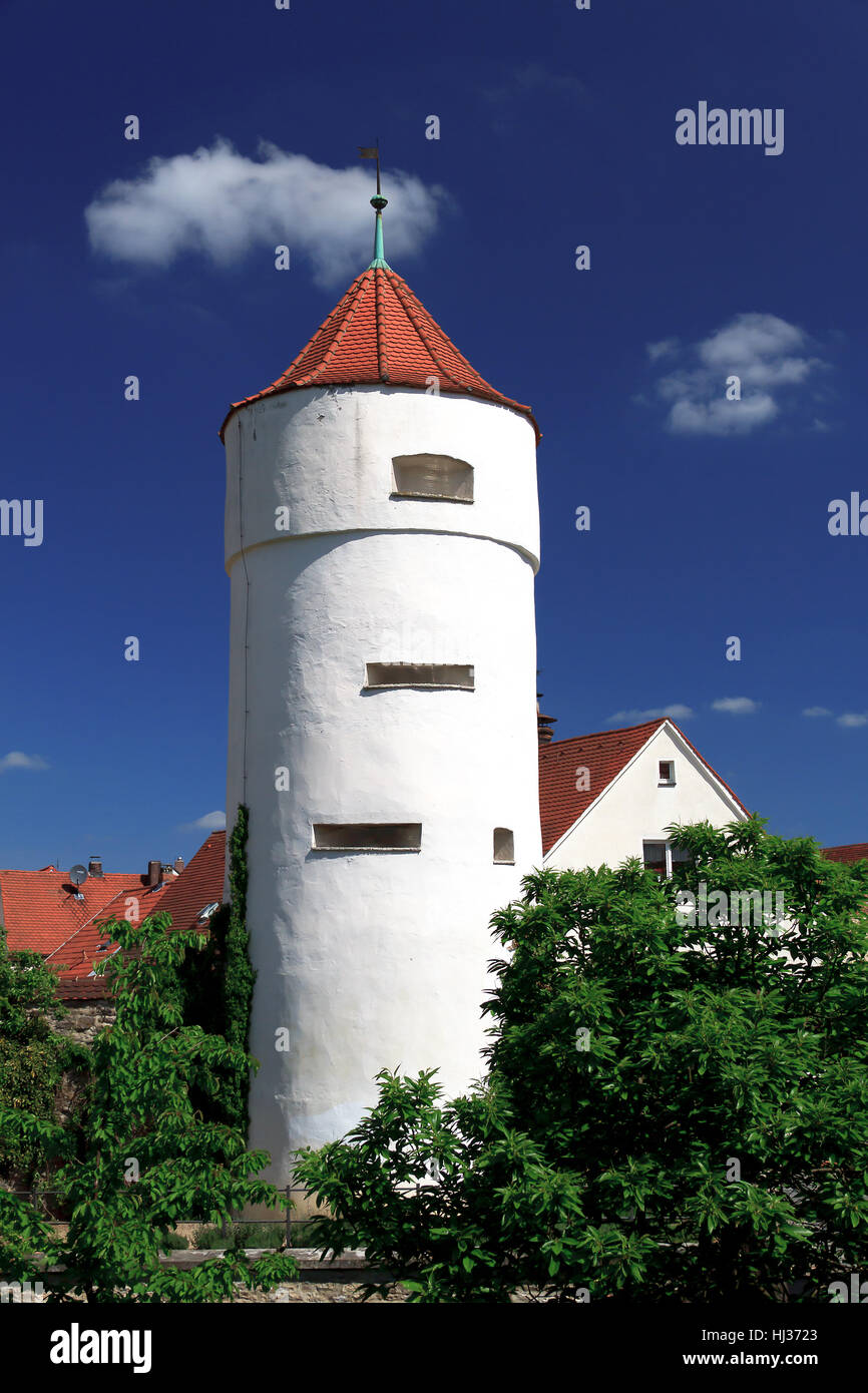 blue, houses, tree, trees, bavaria, wall, ruins, firmament, sky, blue ...
