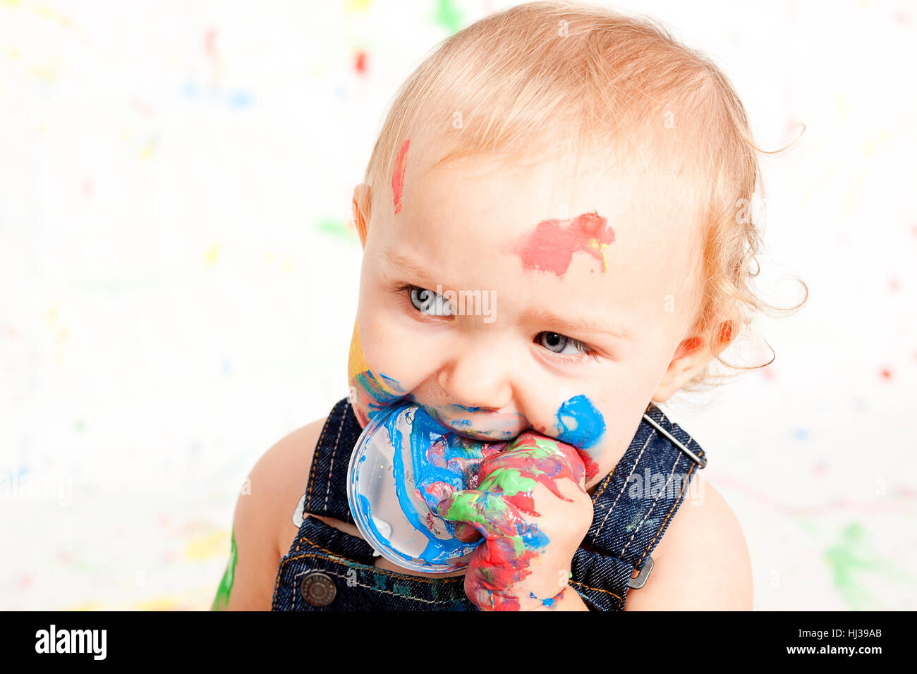 baby, paint, delighted, unambitious, enthusiastic, merry, radiant with ...