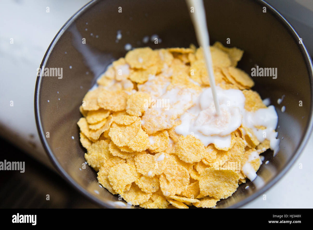 Bowl with Cornflakes and Milk. Healthy Morning Breakfast Stock Photo ...