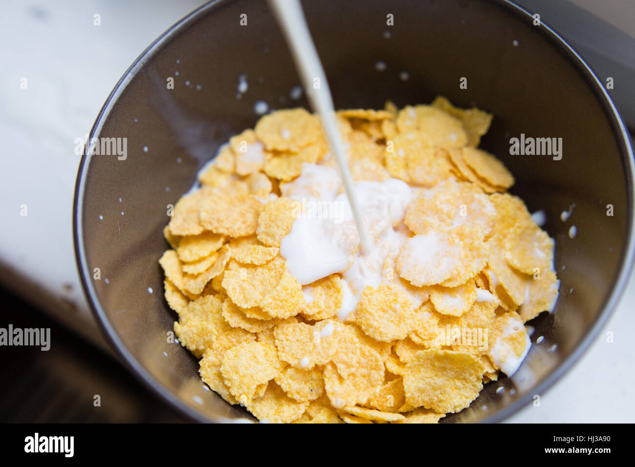 Bowl with Cornflakes and Milk. Healthy Morning Breakfast Stock Photo ...