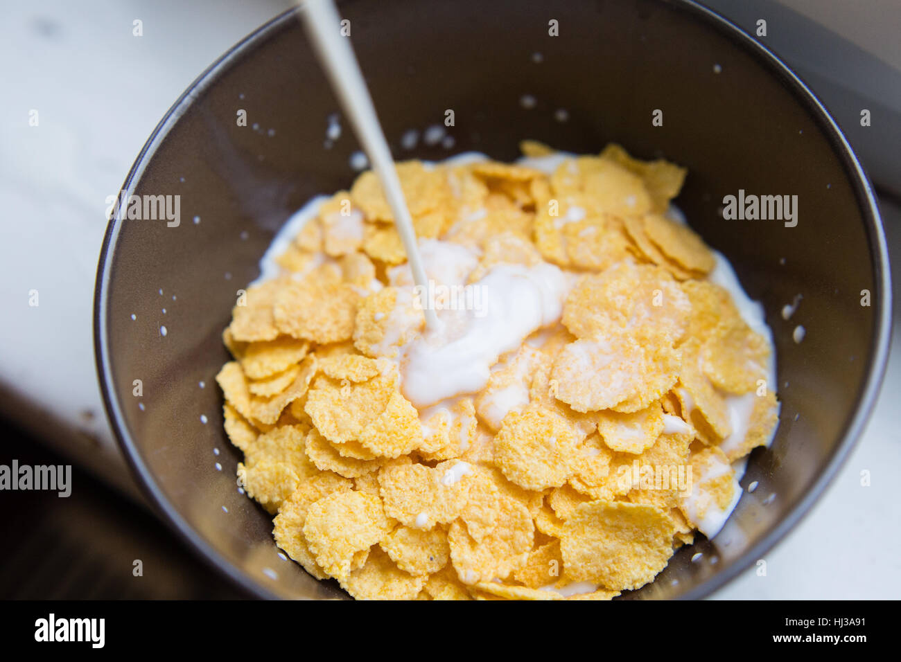 Bowl with Cornflakes and Milk. Healthy Morning Breakfast Stock Photo ...