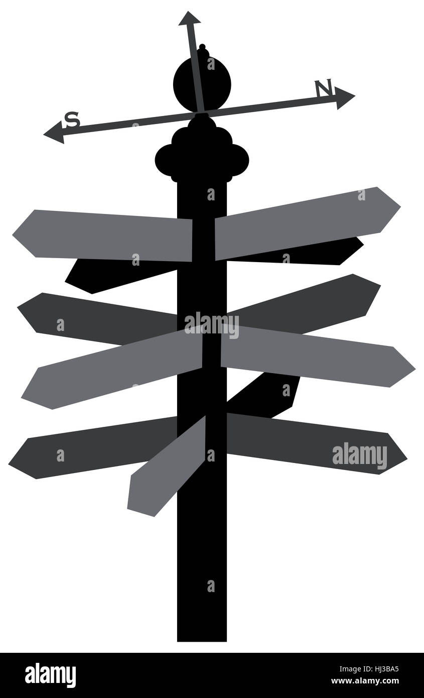 Direction Signs With Weather Vane Outline Silhouette Illustration Stock ...
