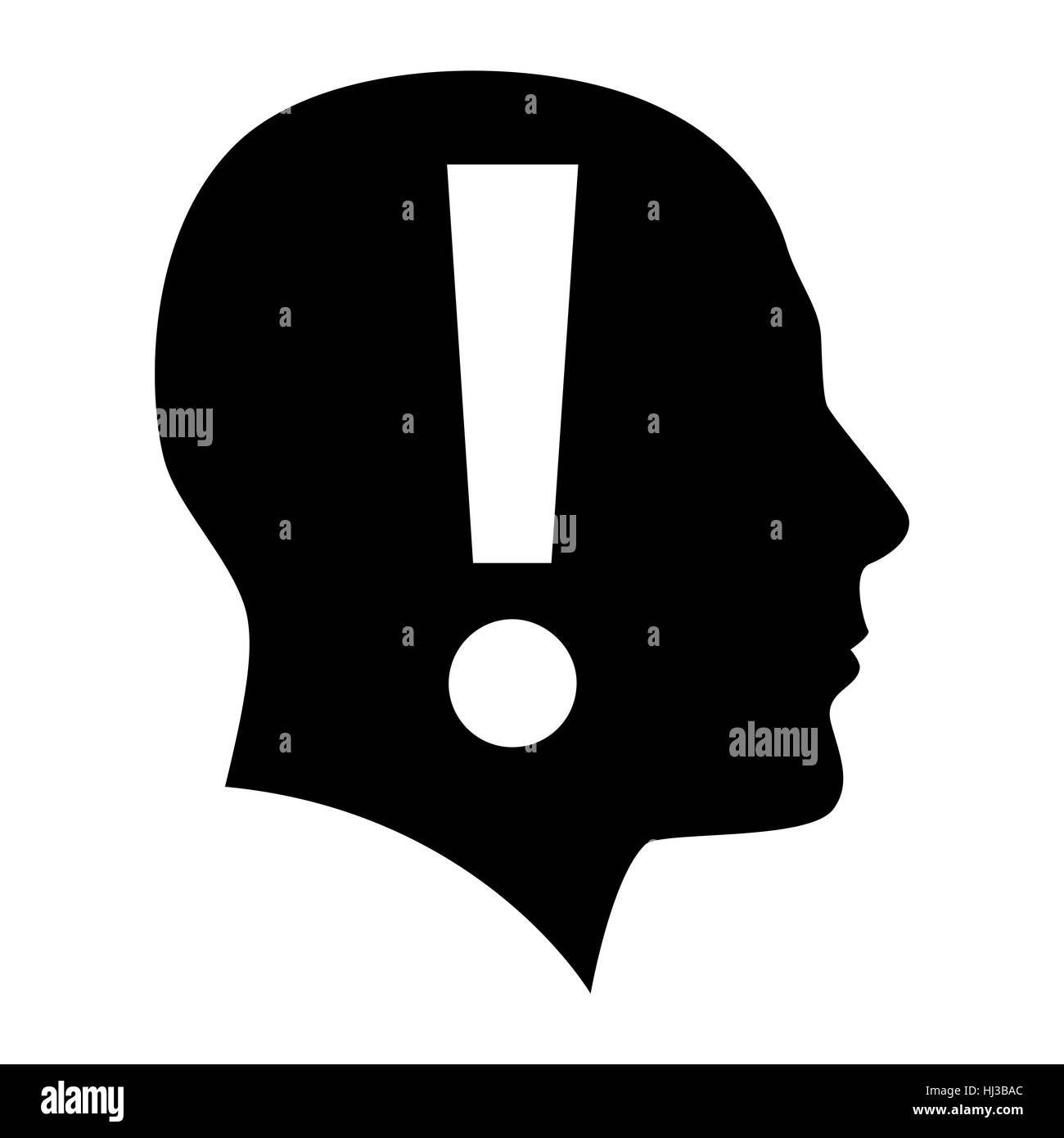 Human face with exclamation mark. Illustration on white background ...