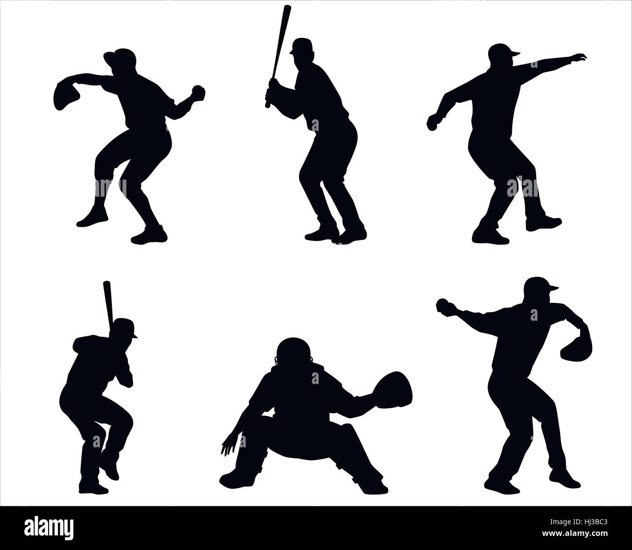 Vector illustration of a six baseball player silhouettes Stock Vector ...