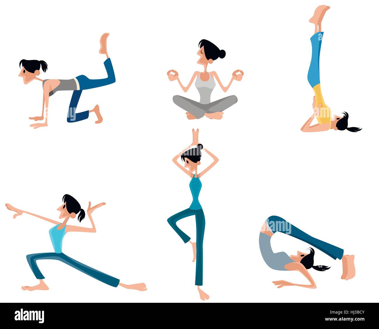 Vector illustration of a six girl practicing yoga Stock Vector Image ...