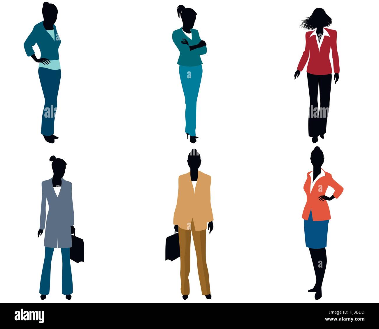 Vector illustration of a six businesswomen silhouette Stock Vector ...