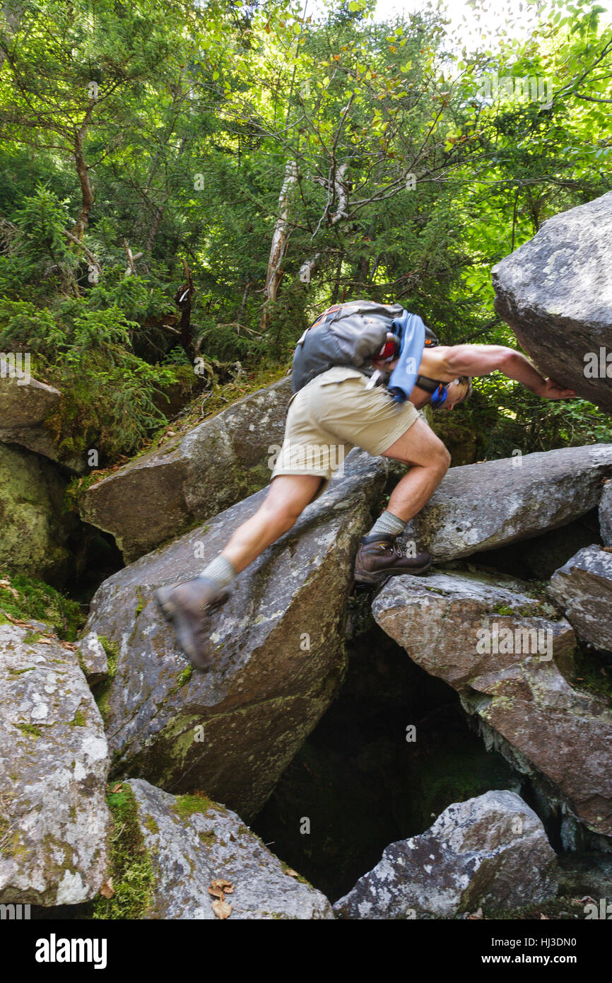 Ice Gulch - Hiker along the Ice Gulch Path in Randolph, New Hampshire ...