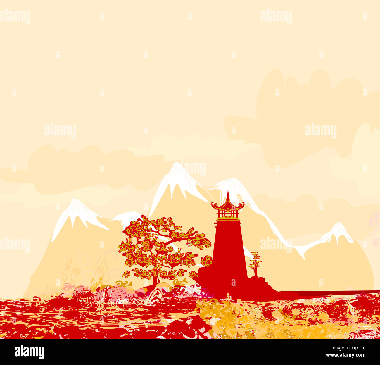 traditional, china, silhouette, abstract, japan, asian, landscape ...