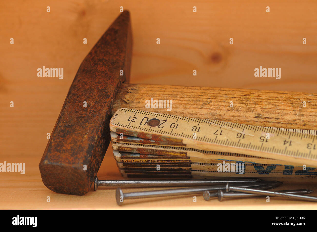 tool, nail, yardstick, sledges, old, gavel, hammer, nails, tool, tools Stock Photo - Alamy