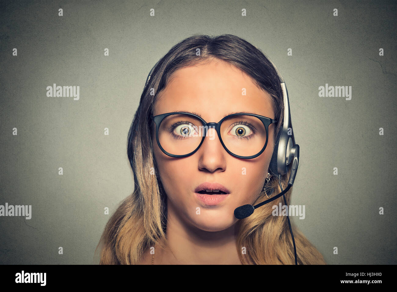 Funny looking shocked customer service representative. Human emotions ...